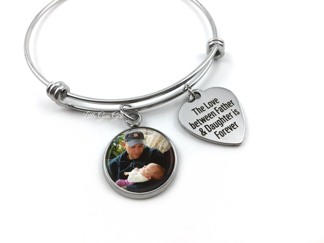 Father Daughter Gift Custom Photo Bracelet - Stainless Steel Wire ...