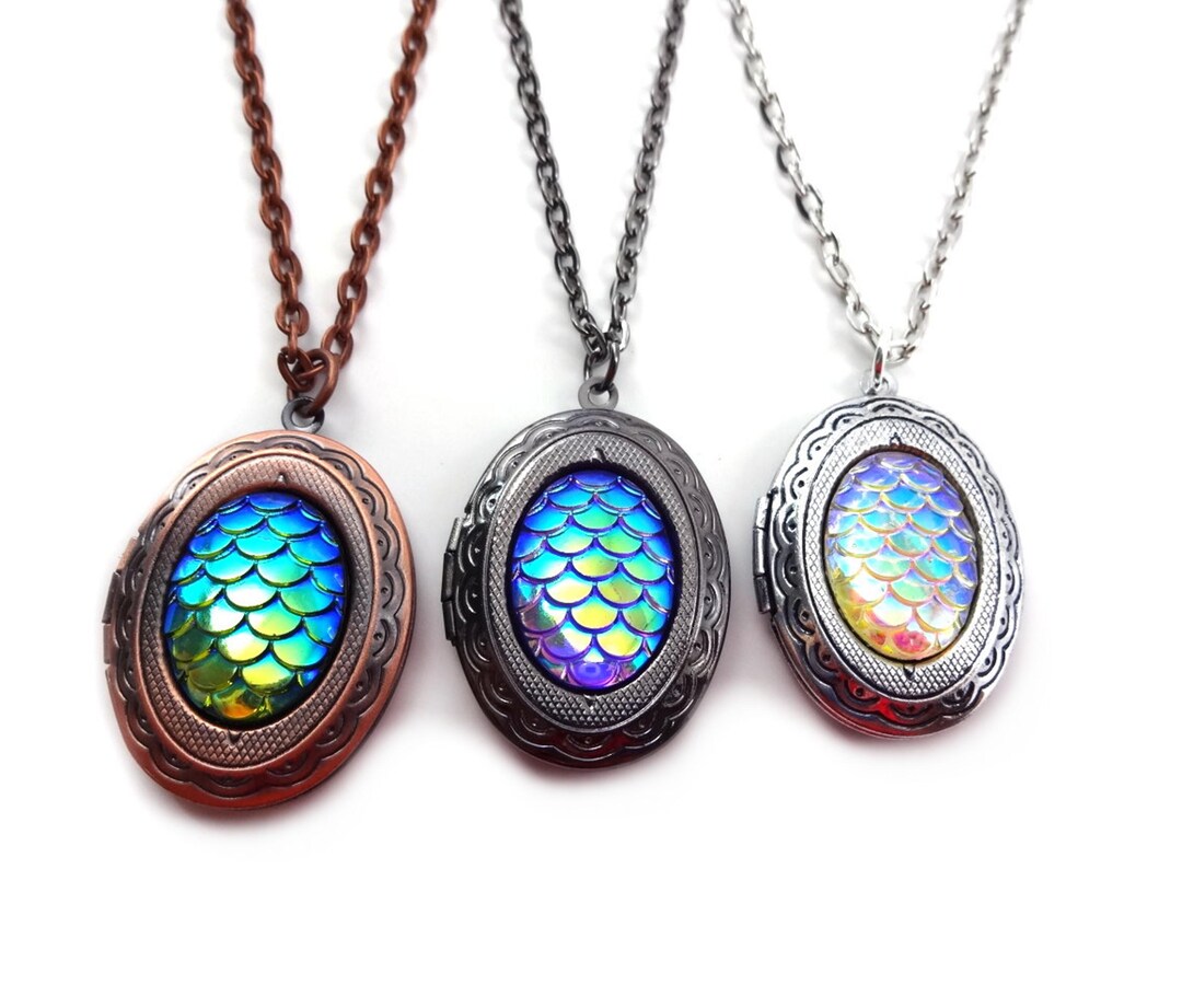 Custom Dragon Scale Mermaid Locket Necklace, Vintage Victorian Style ...