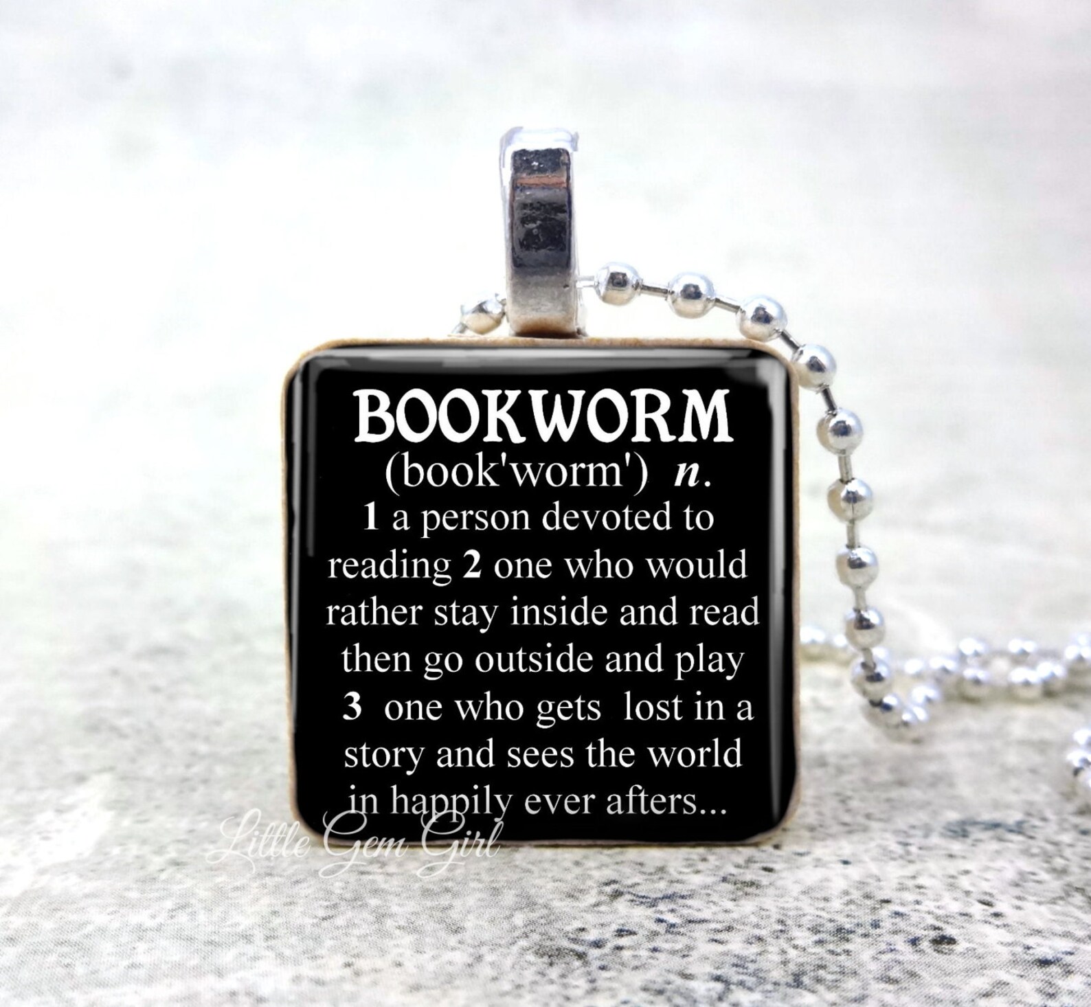 Necklace for Book Lover - Bookworm Dictionary Definition Wood Pendant ...