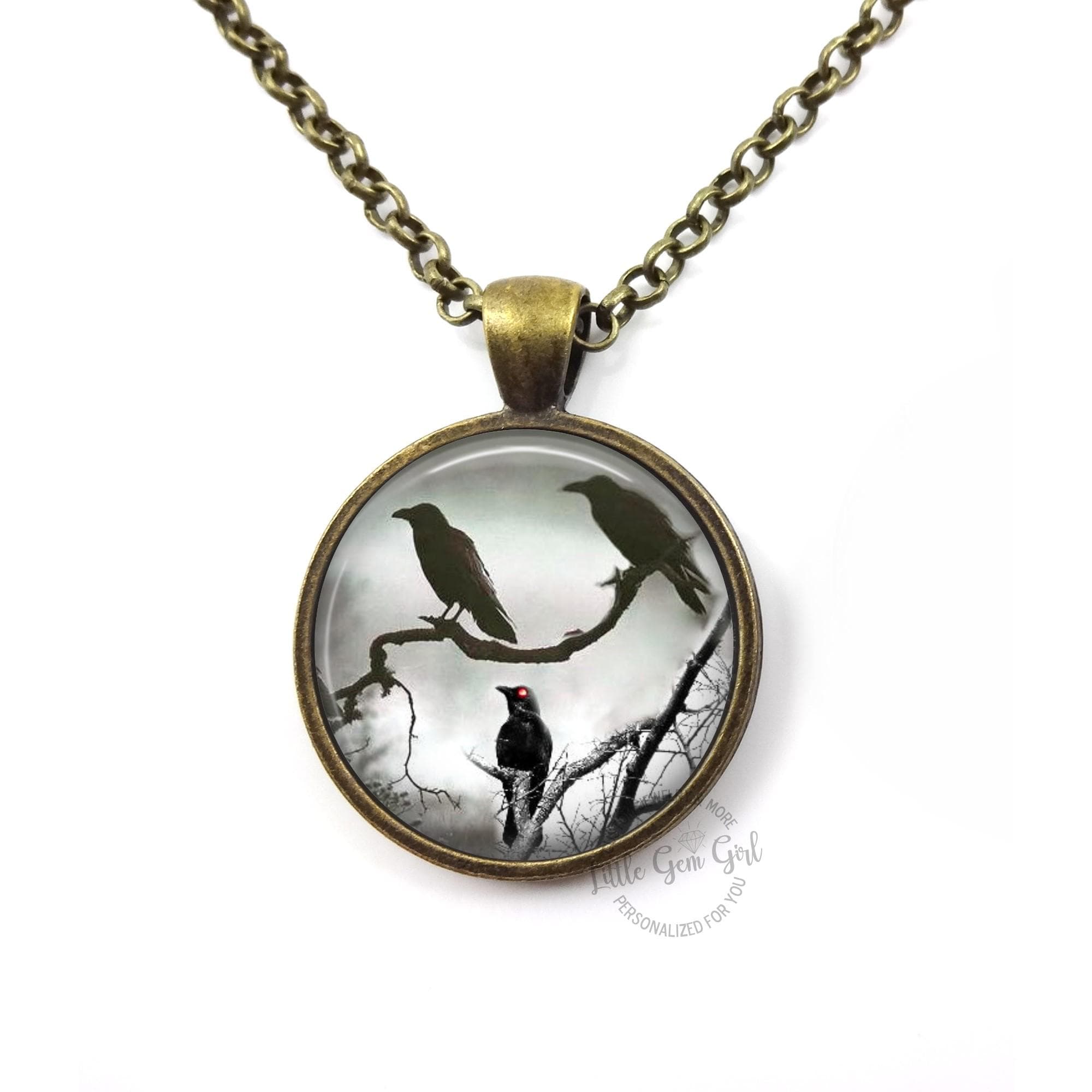 Gothic Crow Pendant Necklace - 3 Crows in Tree Necklace or Key Chain ...