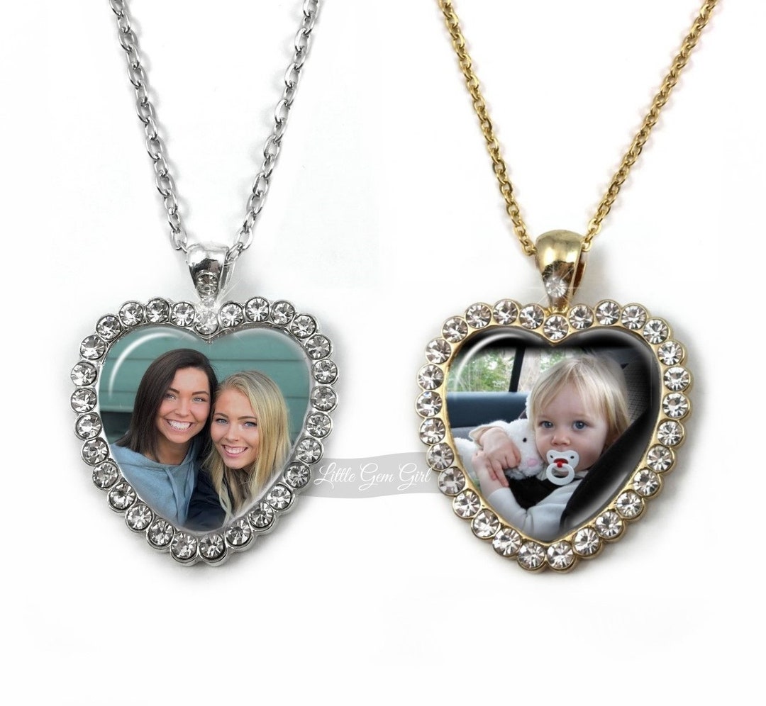 Custom Photo Heart Necklace in Silver or Gold Finish - Personalized ...