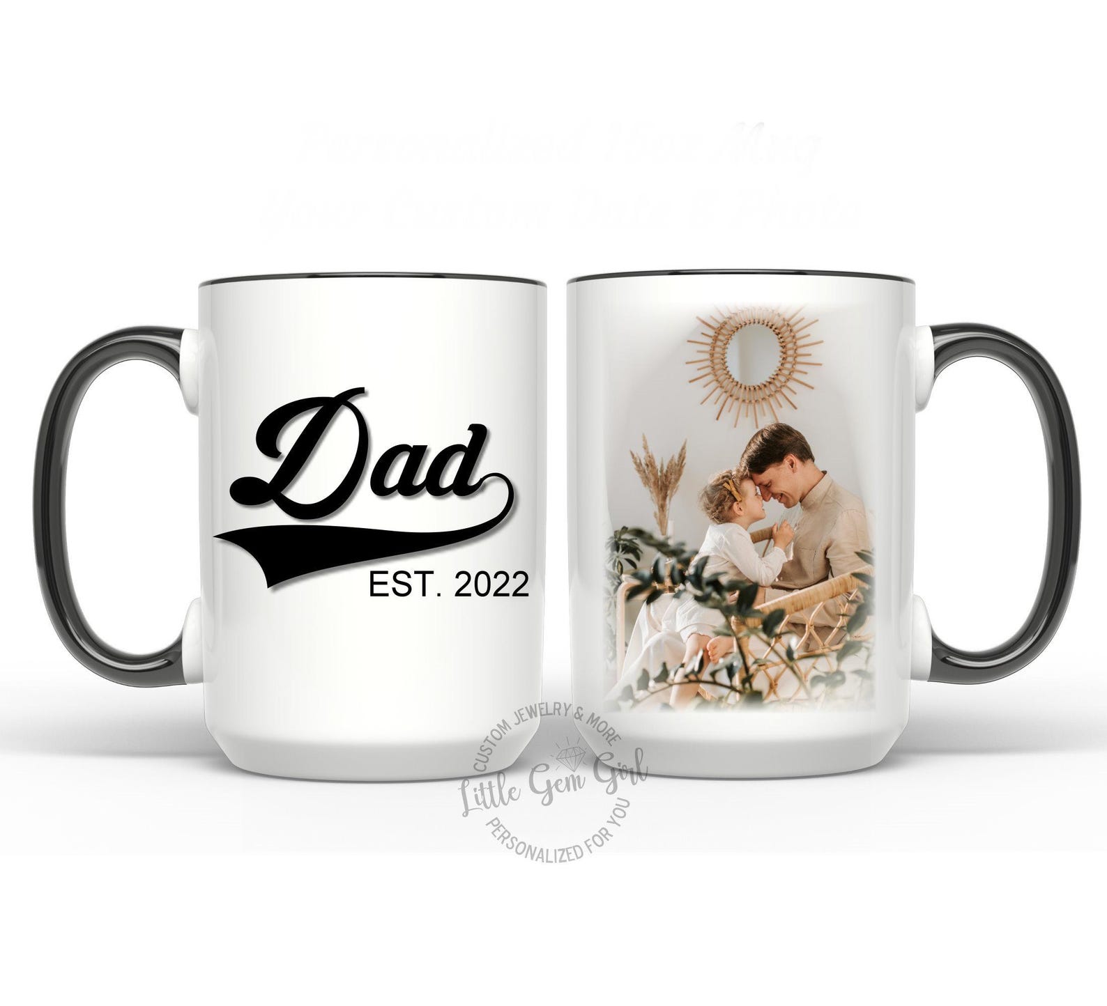 Custom Photo Dad Established Coffee Mug - Personalized Picture Fathers ...