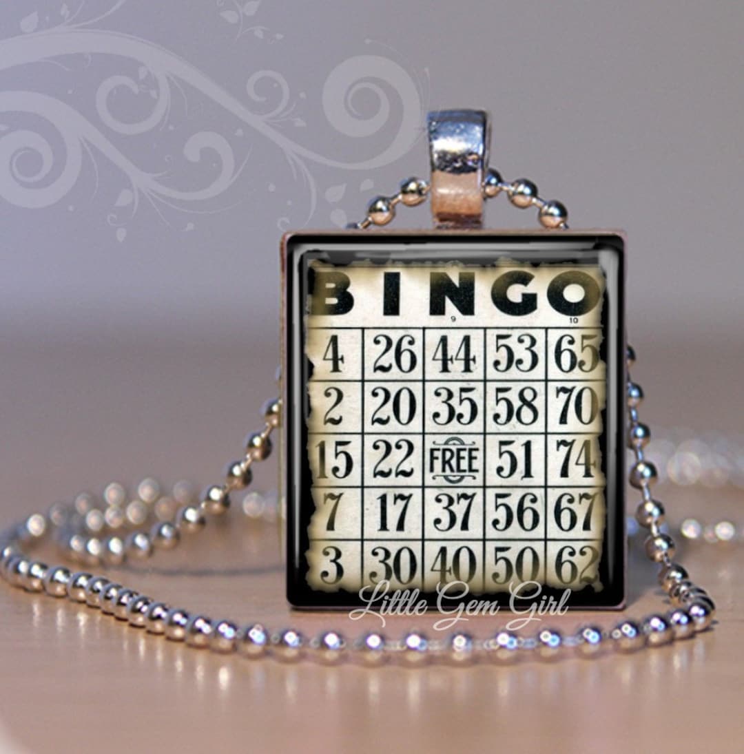 Vintage Bingo Card Necklace - Distressed Antique Style Scrabble Tile ...