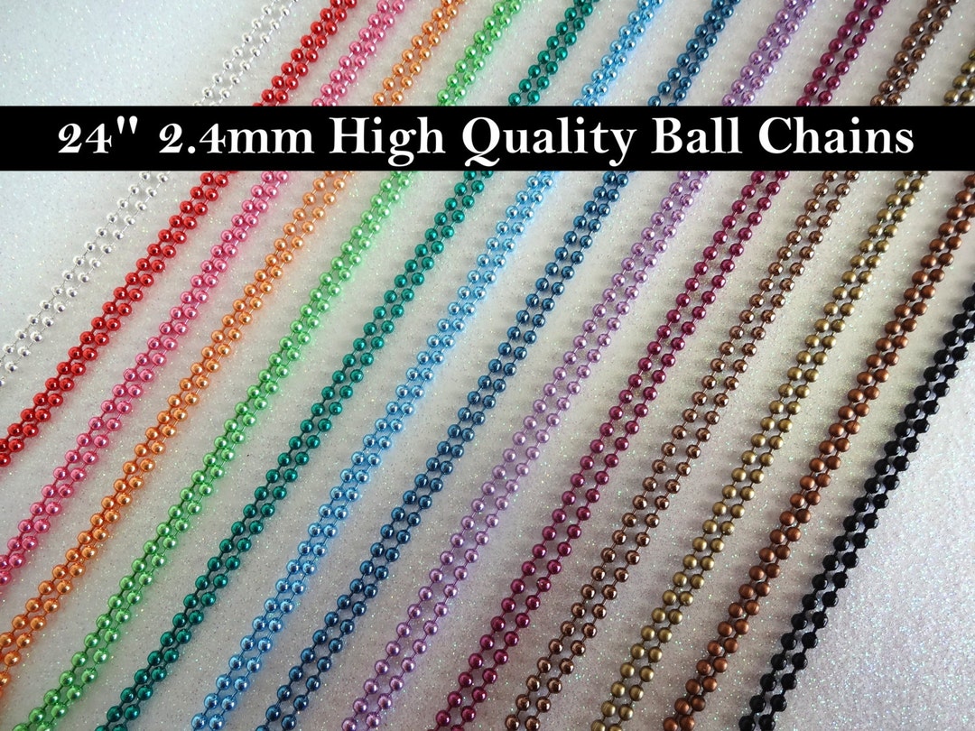 Two 24 Inch Colored Ball Chain Necklaces 2.4mm Avail in Red Orange ...