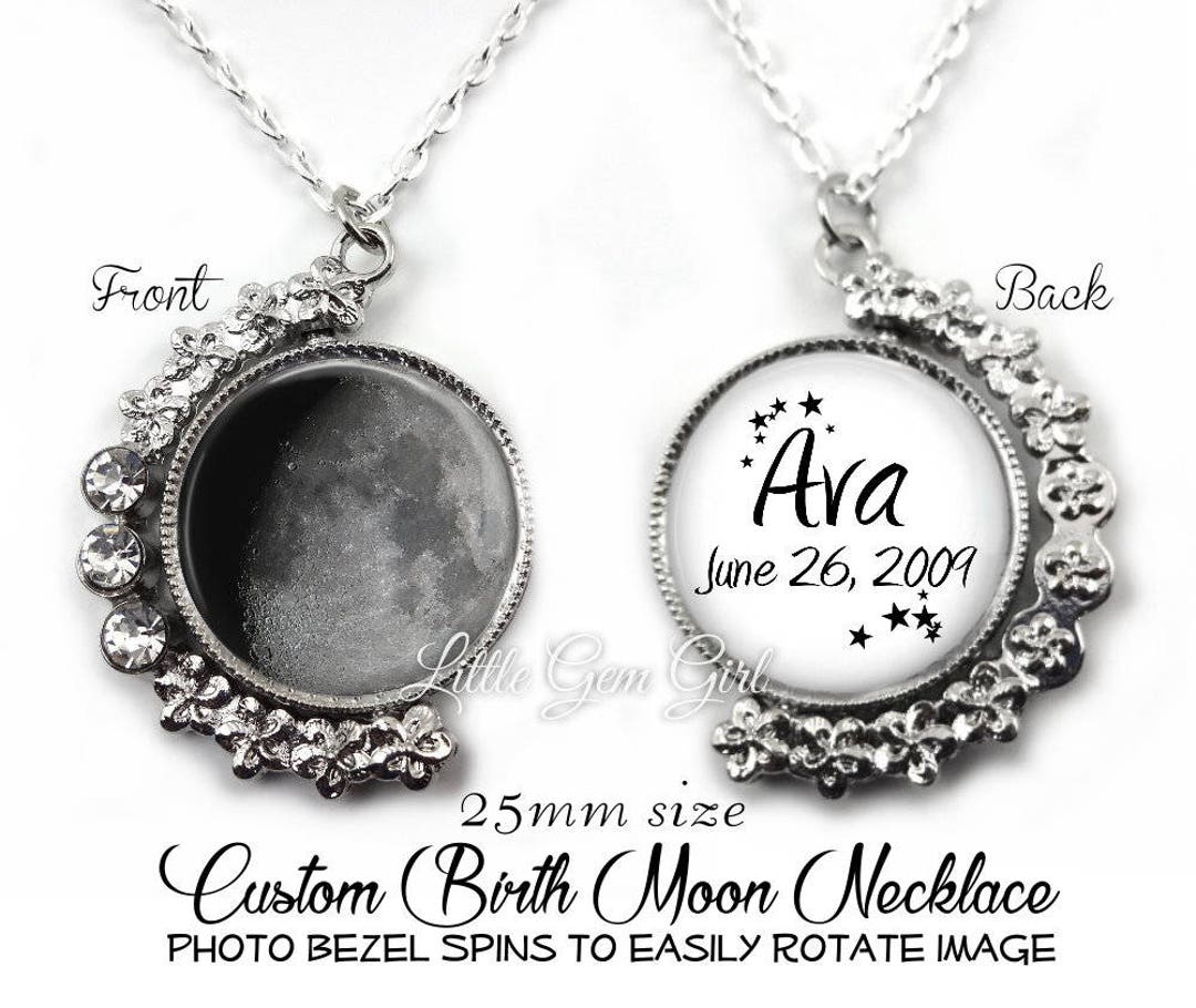Custom Birth Moon Necklace With Name and Date Double Sided - Etsy