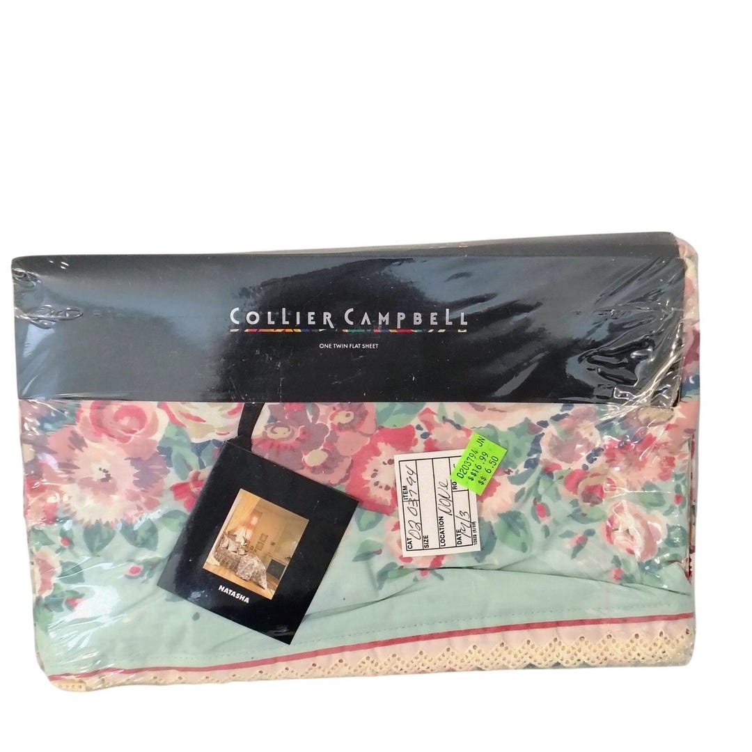 Vintage Collier Campbell Pink Green Floral Eyelet Natasha Twin Flat ...