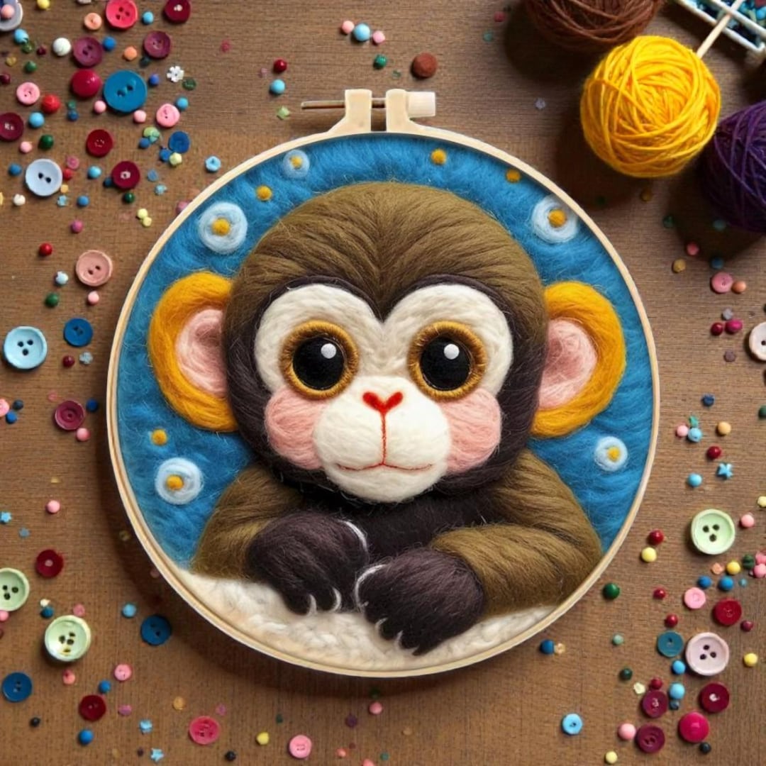 Cute Monkey Needle Felting Kit, DIY Animal Wool Felting Craft, Beginner ...