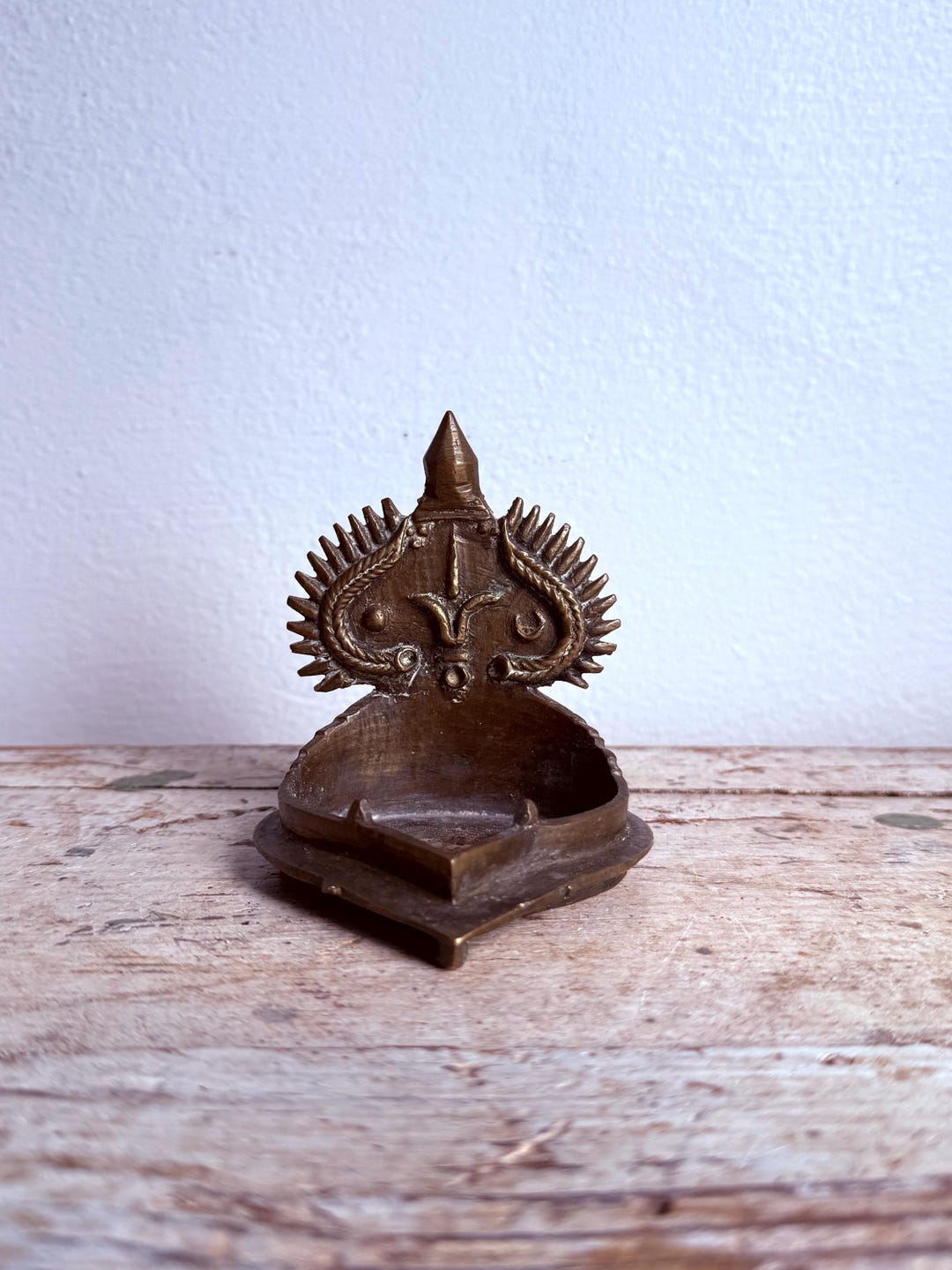 Antique Brass Oil Lamp Hindu Lord Vishnu Carved With Sun & Moon | South ...