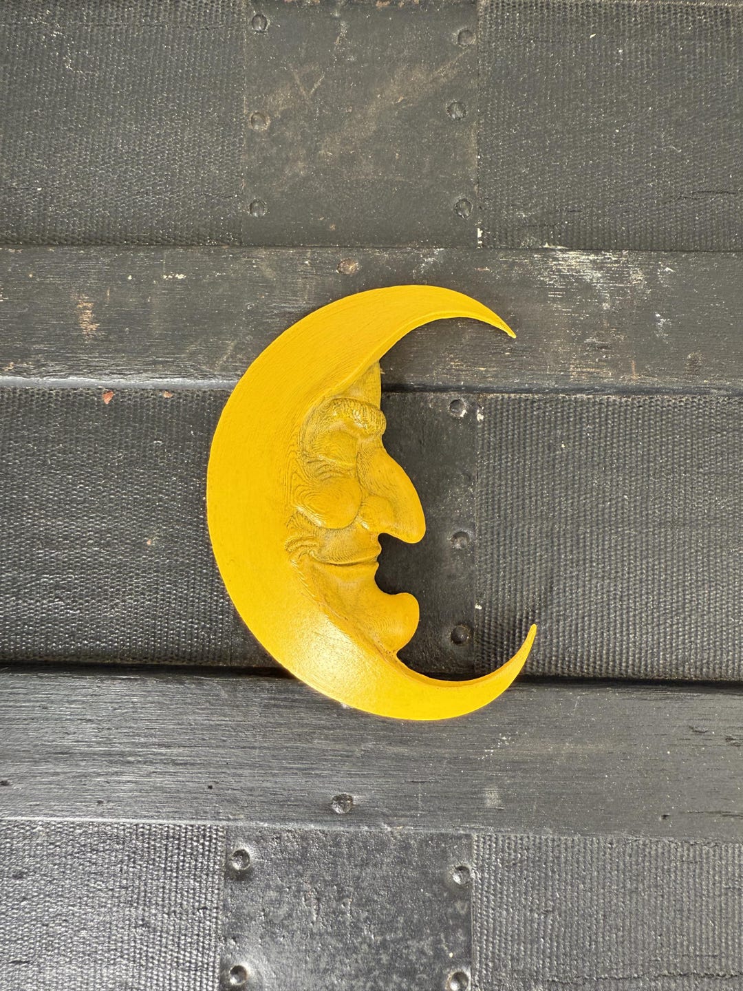 Yellow Moon Face 3D Printed Decorative Figurine Lunar Wall Decor ...