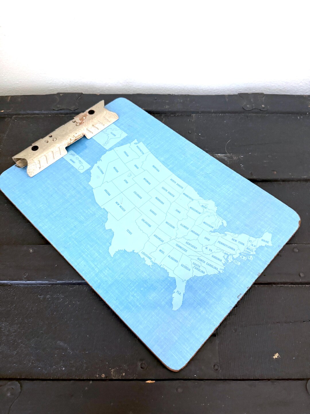 Blue Vintage Clipboard USA Map Wooden Clip Board, School Coach Picture ...