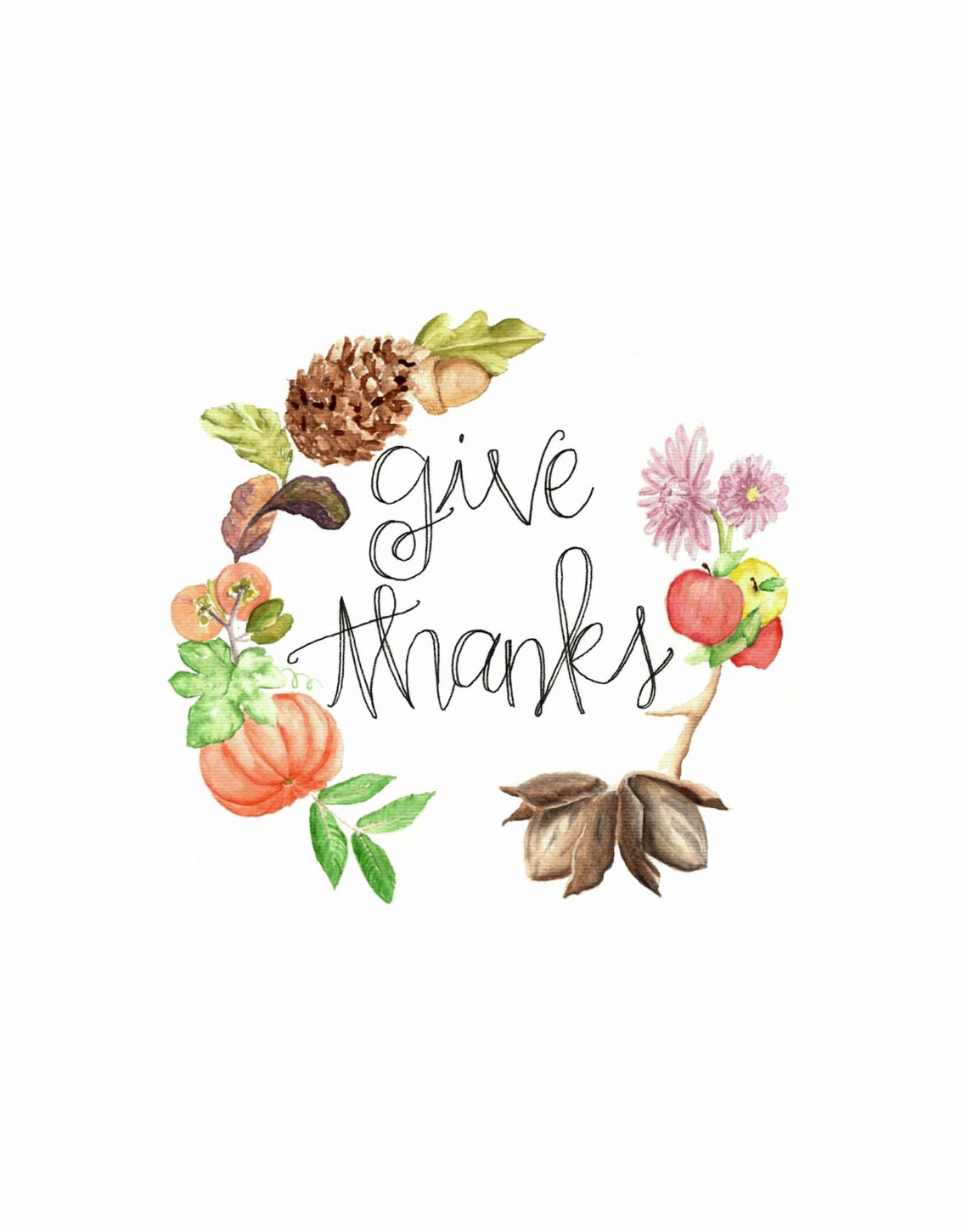 Botanical Print: "give Thanks" - Home Decor, Thanksgiving Decor ...