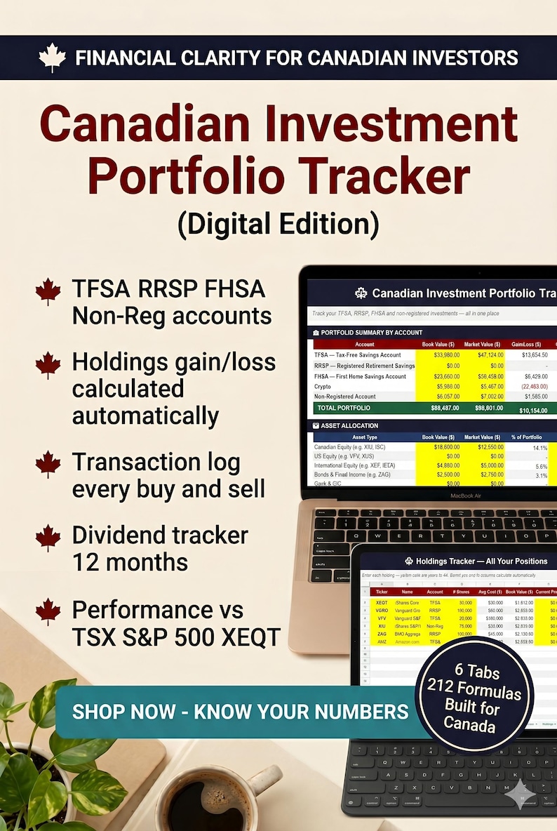 Investment Portfolio Tracker Excel | Canadian Stock ETF & Dividend ...