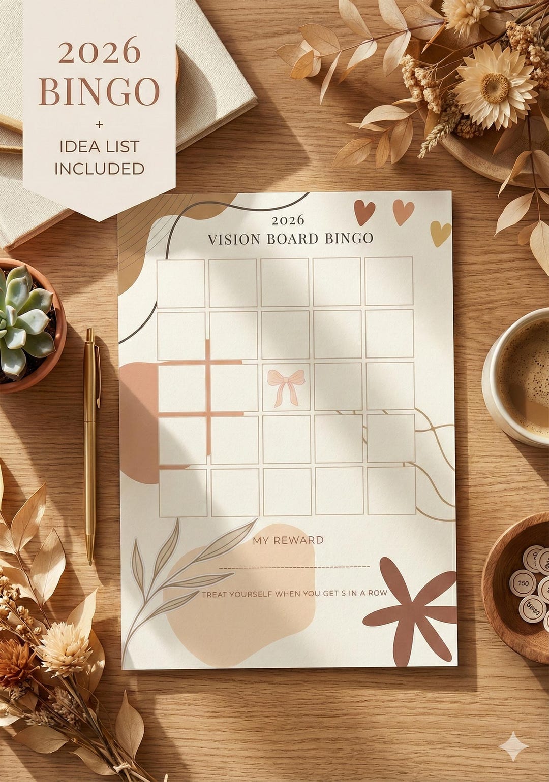 2026 Vision Board Bingo Printable | Aesthetic Goal Setting Template ...