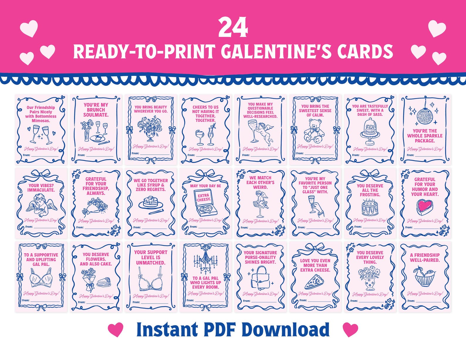 Small Galentines Cards Printable for Galentine's Day, Instant Digital ...