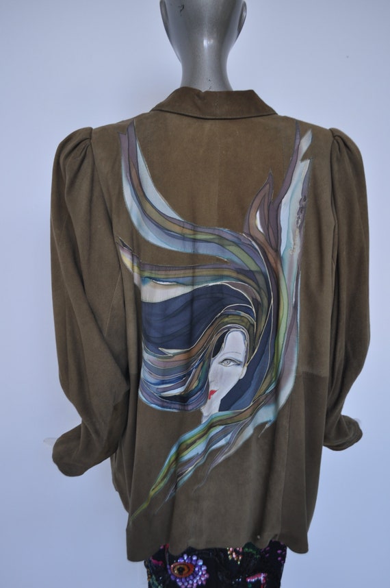 80s suede artist made jacket with great art in back a… - Gem