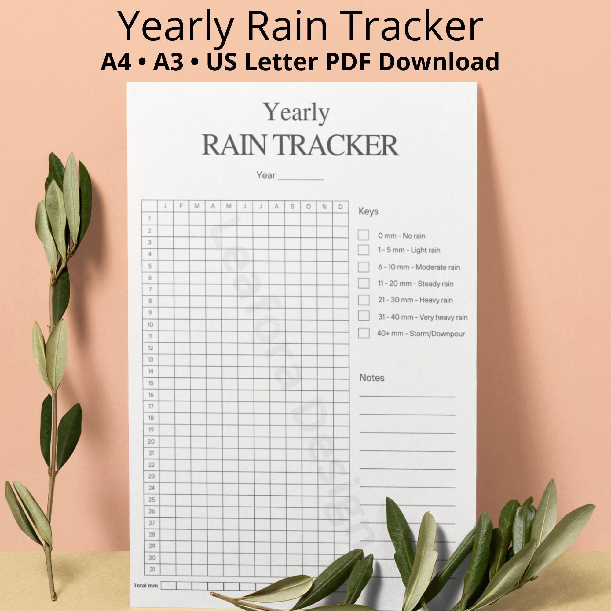 Yearly Rain Tracker • Printable Rainfall Log • A4 • A3 • US Letter PDF ...