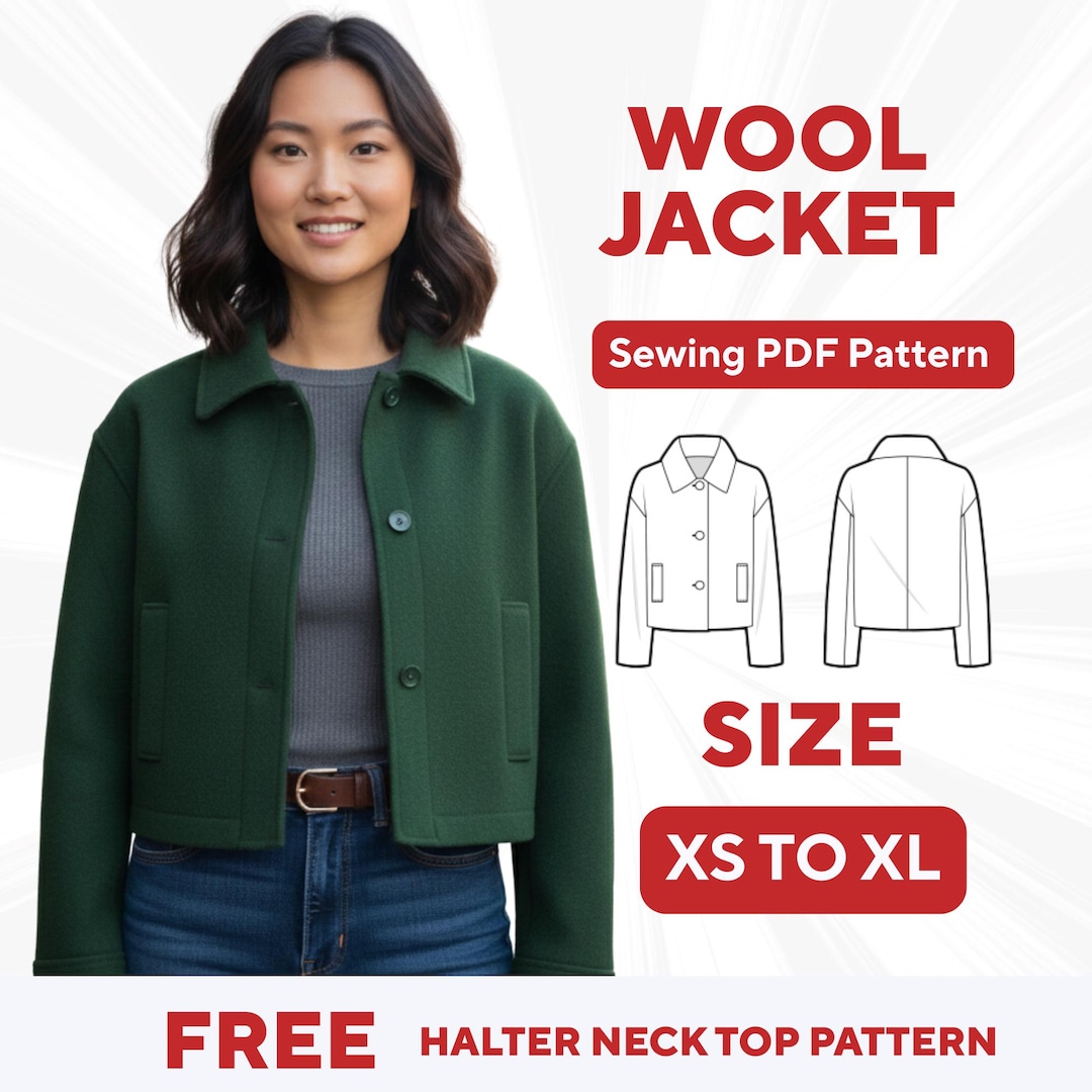 Mini Wool Jacket Sewing Pattern | XS-XL | PDF Pattern (A0, A4, Letter ...