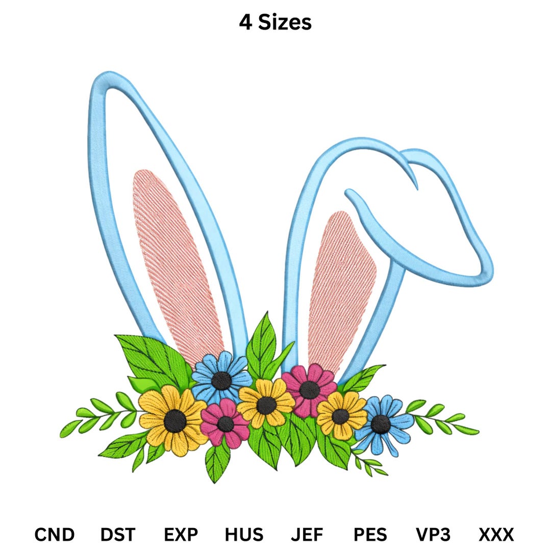 Floral Bunny Ears Embroidery Design, Easter Rabbit Ears Floral Crown ...