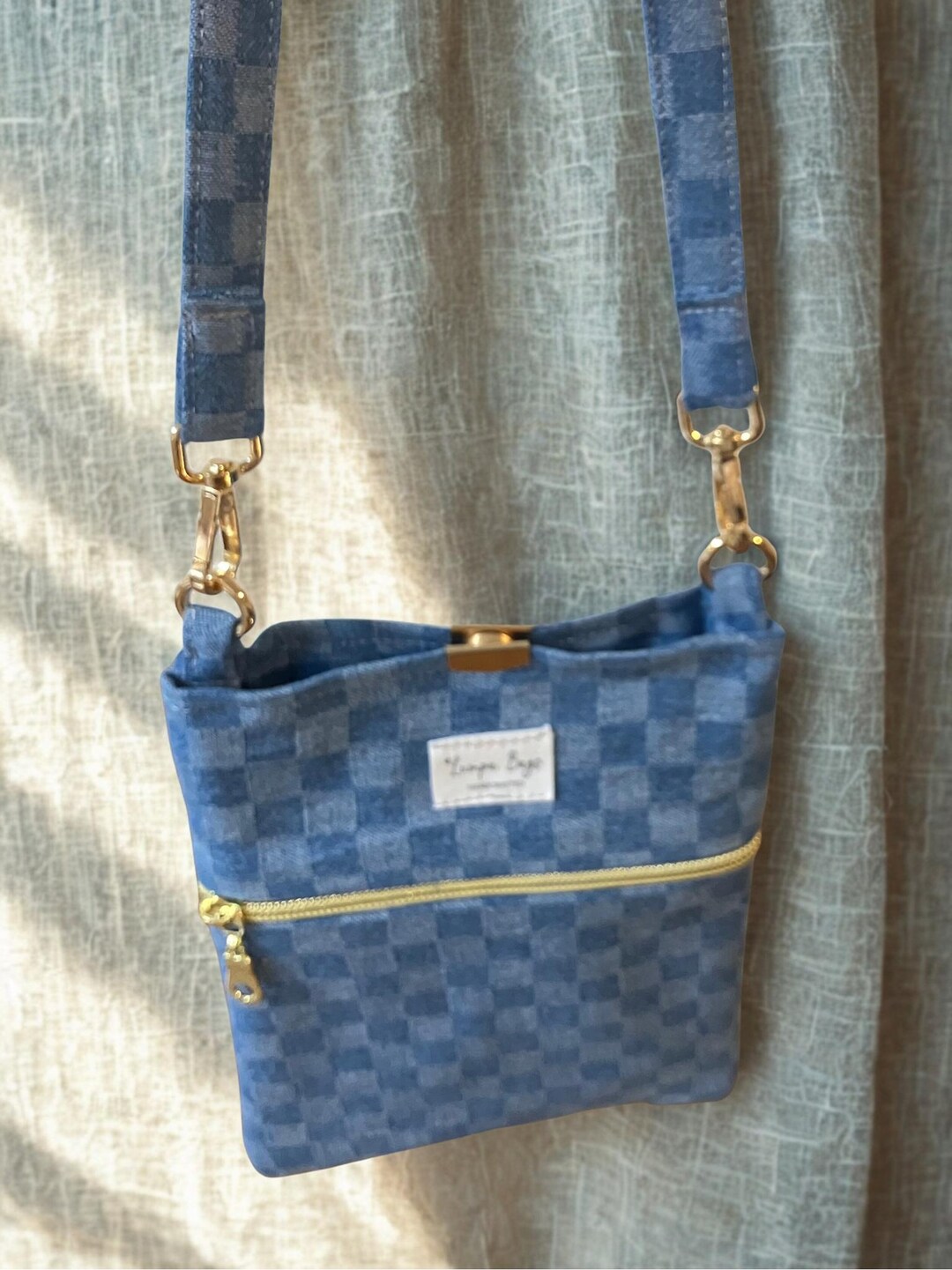 Handmade Blue Checkered Crossbody Bag | Small Sling Purse - Etsy