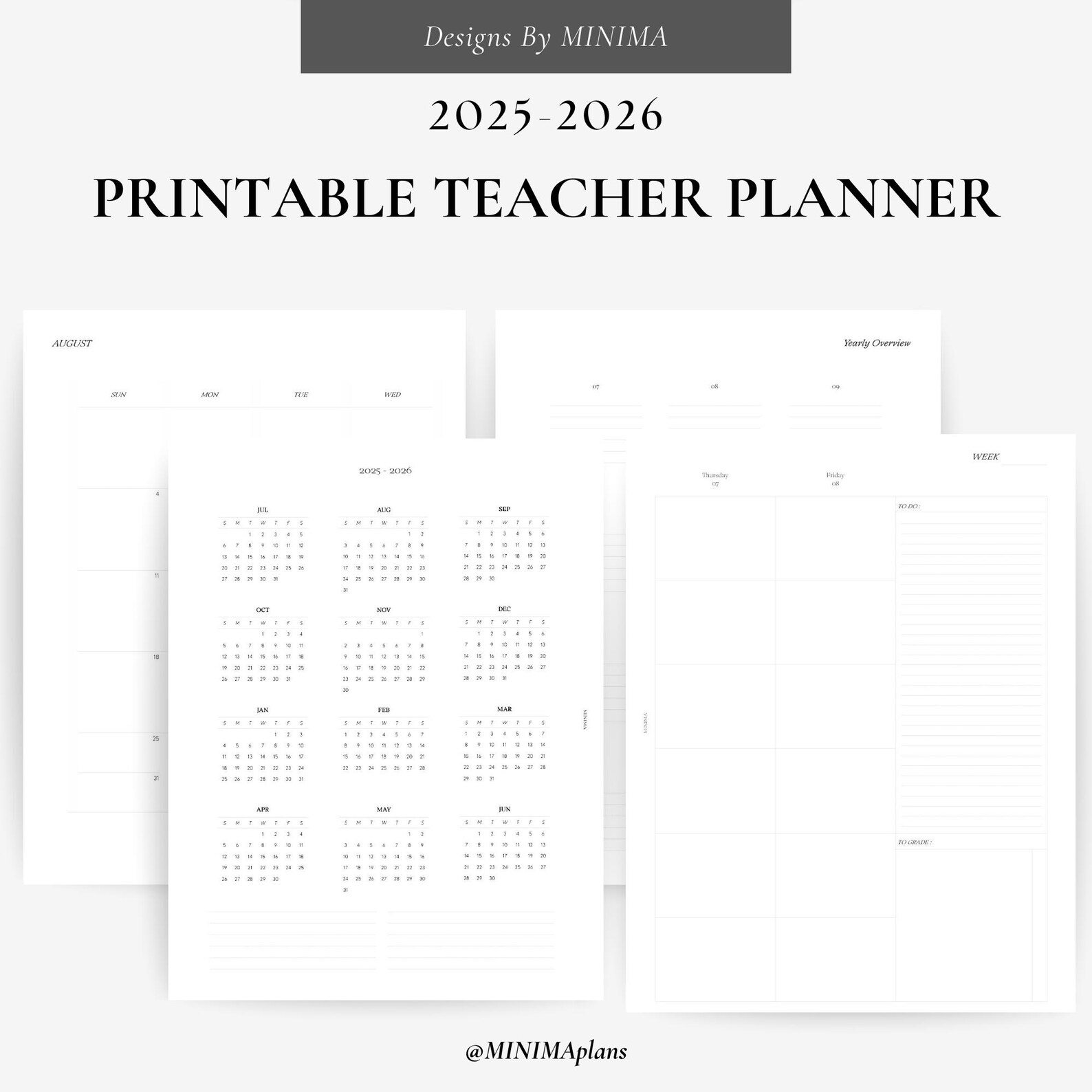 Printable 25-26 Teacher Minimal Planner Insert - Etsy