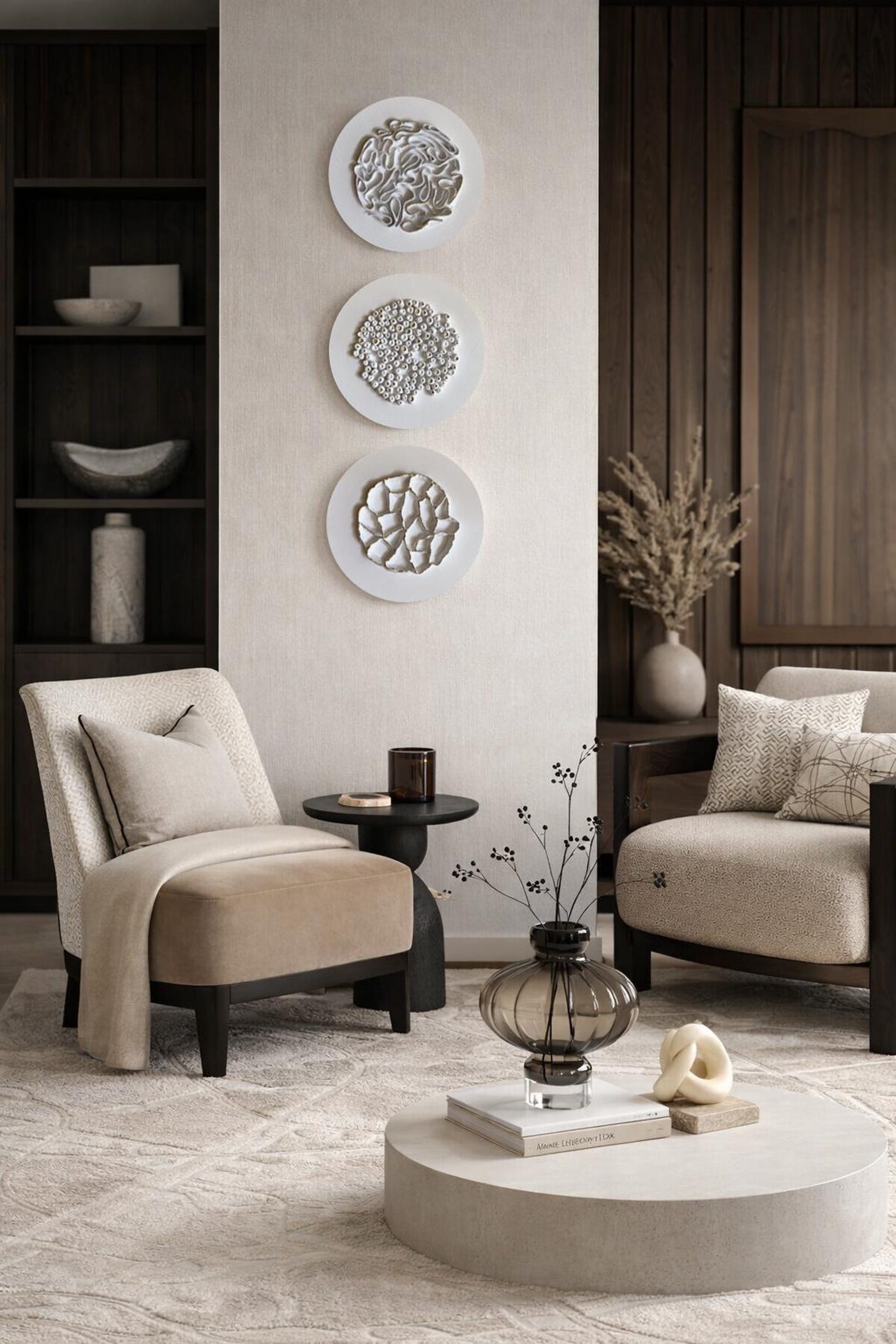 Round Abstract 3D Textured Wall Art Handmade Sculptural Canvas Panels ...