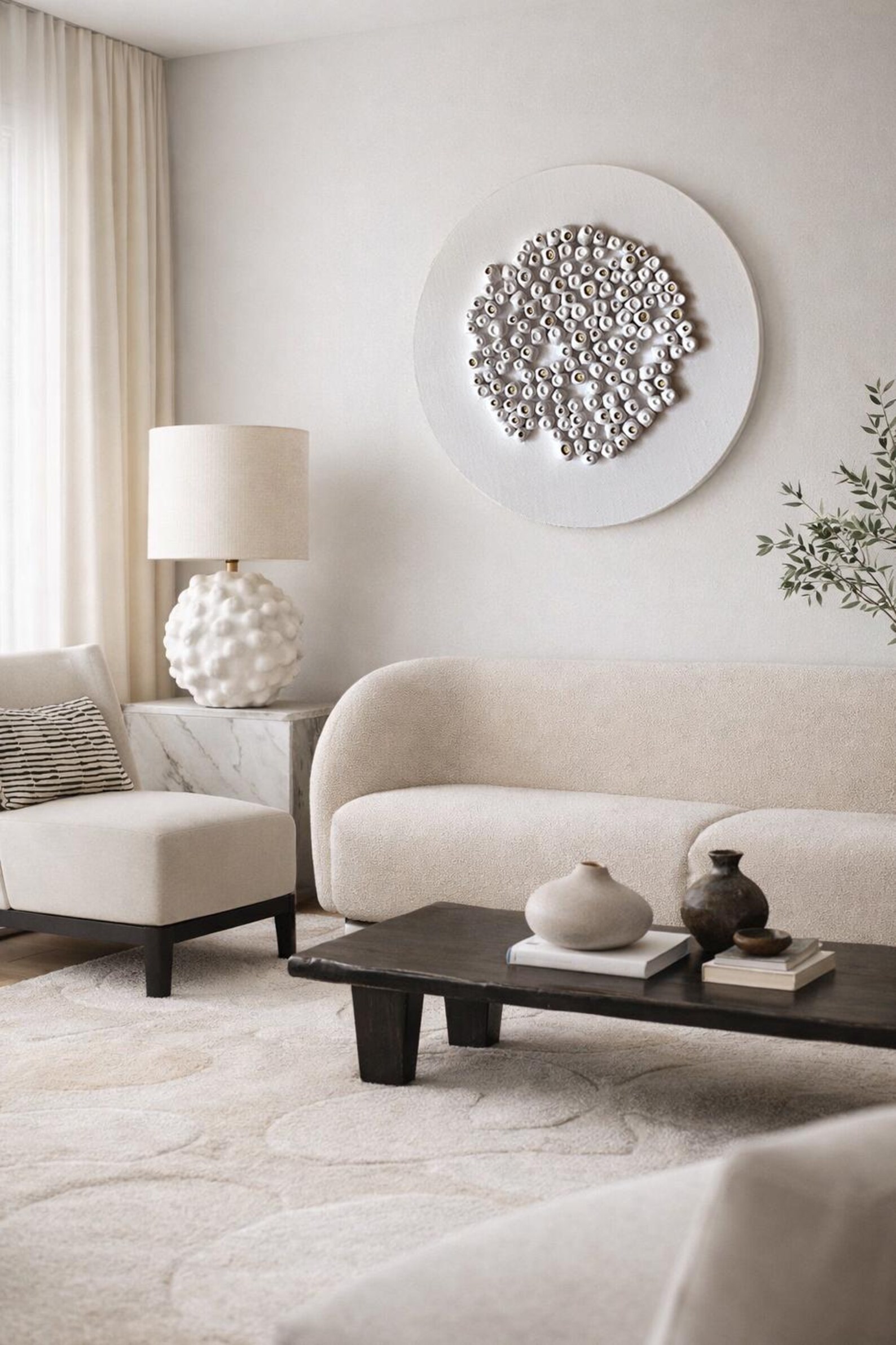 Round Abstract 3D Textured Wall Art Handmade Sculptural Canvas Panels ...