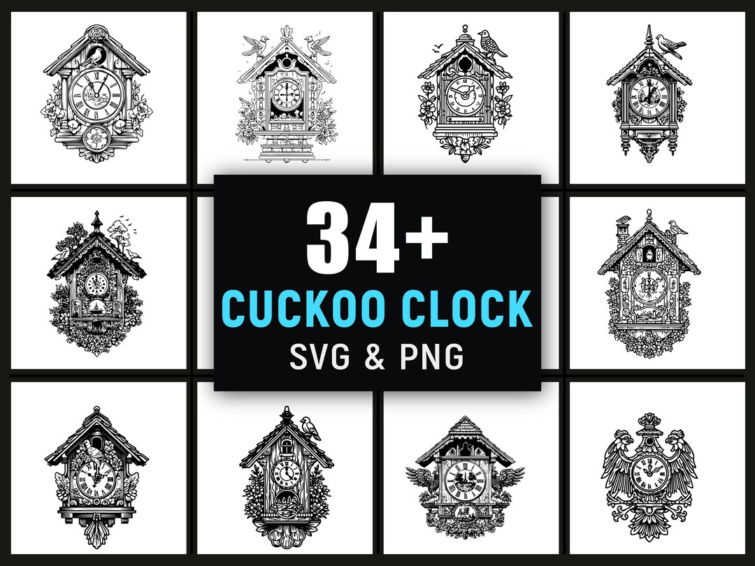 Cuckoo Clock SVG PNG for Print and Engraving Design, Wall Clock Clipart ...