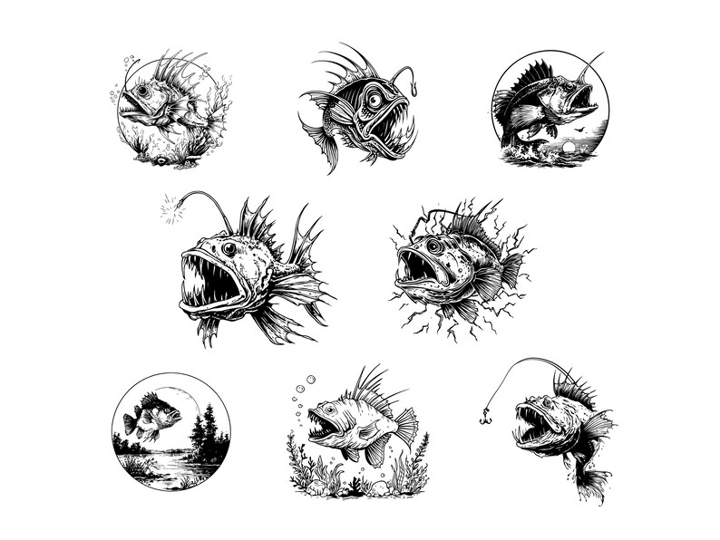 Angler Fish SVG PNG Clipart, Cricut Ready, Deep Sea Silhouette - Etsy