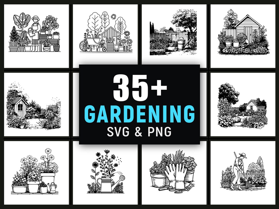 Gardening SVG PNG, Garden Tools Plants Clipart for Farmhouse Cricut ...