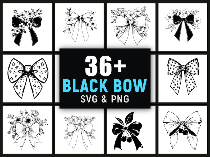 Black Bow Silhouette SVG PNG Bundle, Ribbon Clipart, Elegant Design - Etsy