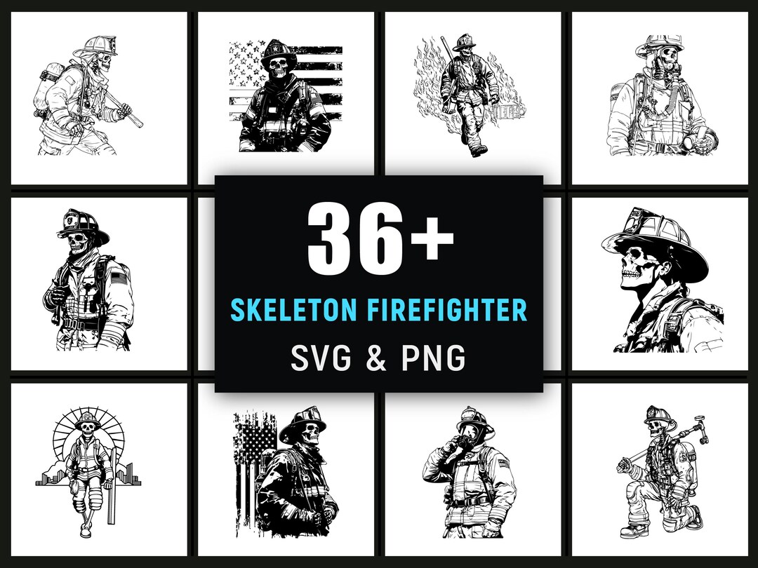 Skeleton Firefighter SVG PNG, Skull Fireman Clipart for Gothic Cricut ...