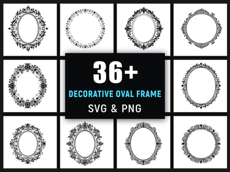 Decorative Oval Frame SVG PNG Bundle, Vintage Border Clipart, Cricut ...