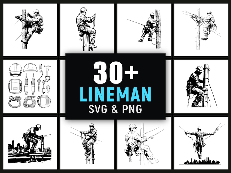 Lineman SVG PNG, Power Line Worker Silhouette Clipart for Utility ...