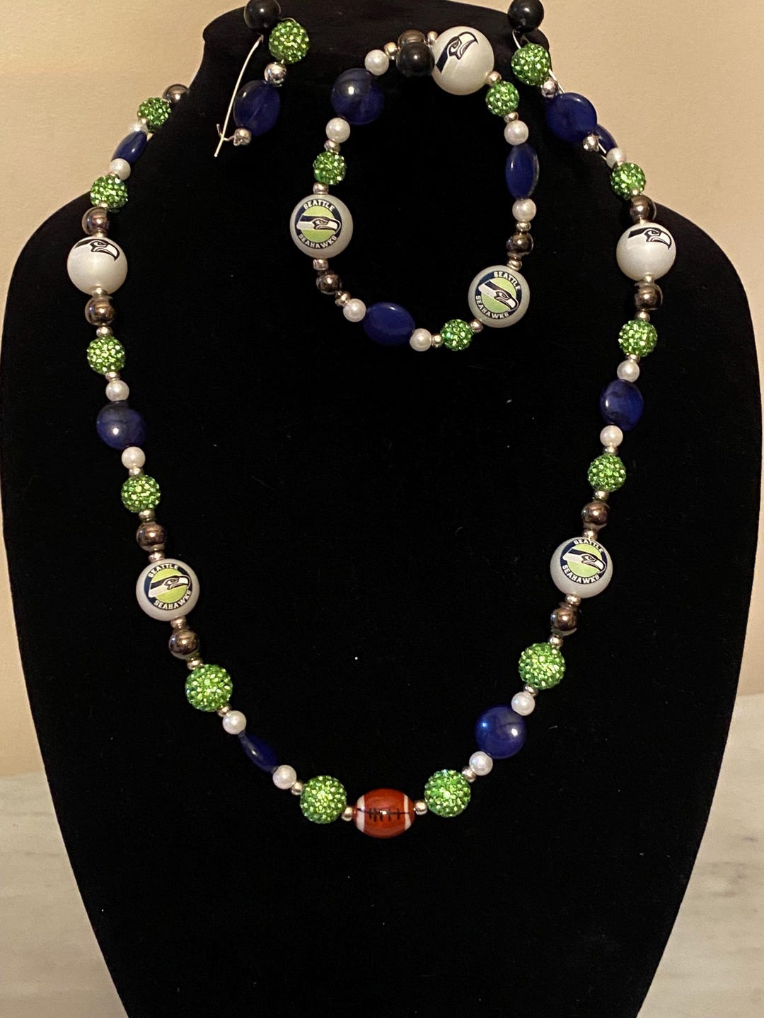 1 of a Kind! Seattle Seahawks LOGO Beads Necklace, Earrings, & Bracelet ...