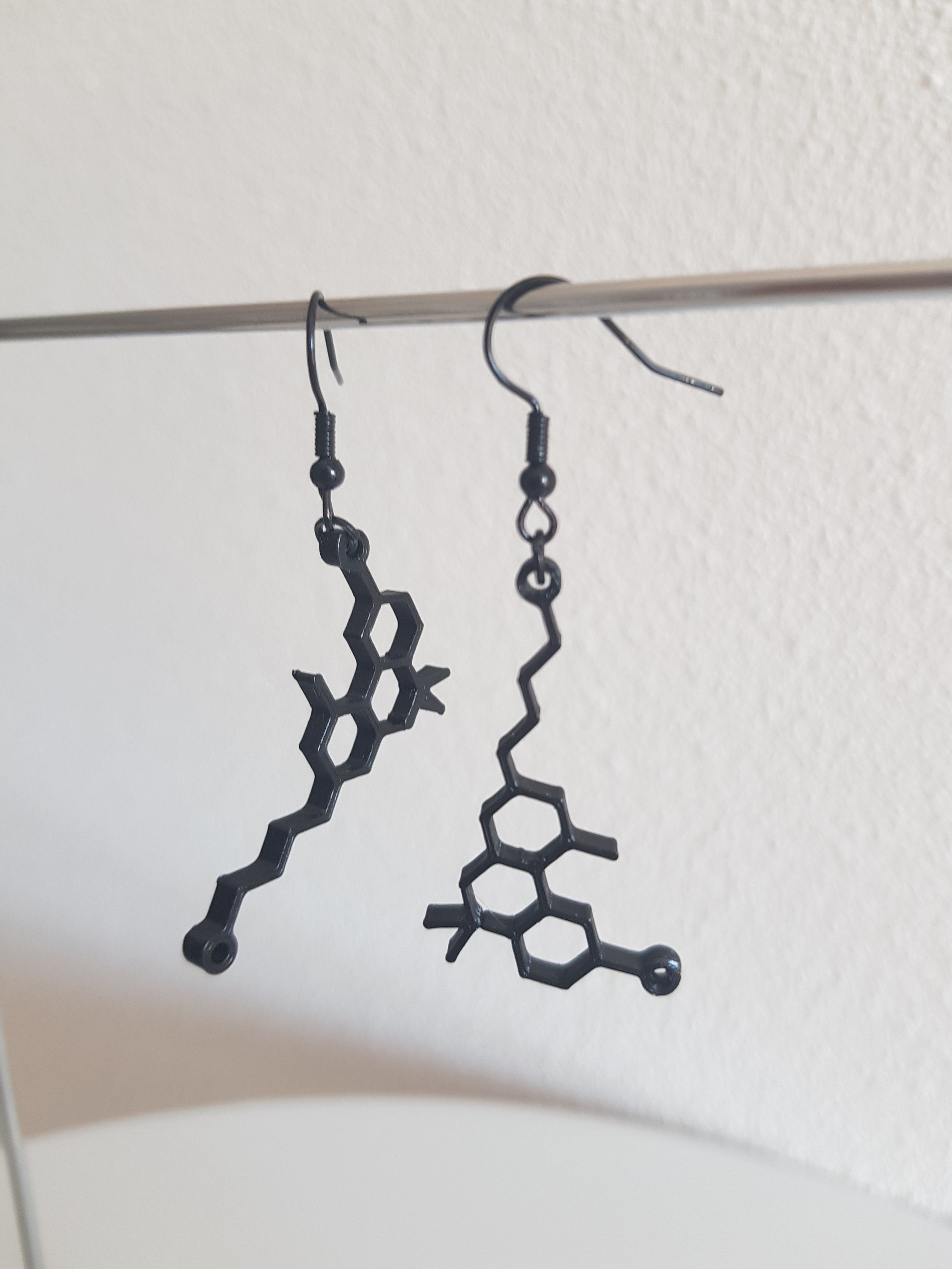 Marijuana Earrings in Black THC Molecule Earjewels Cannabis - Etsy