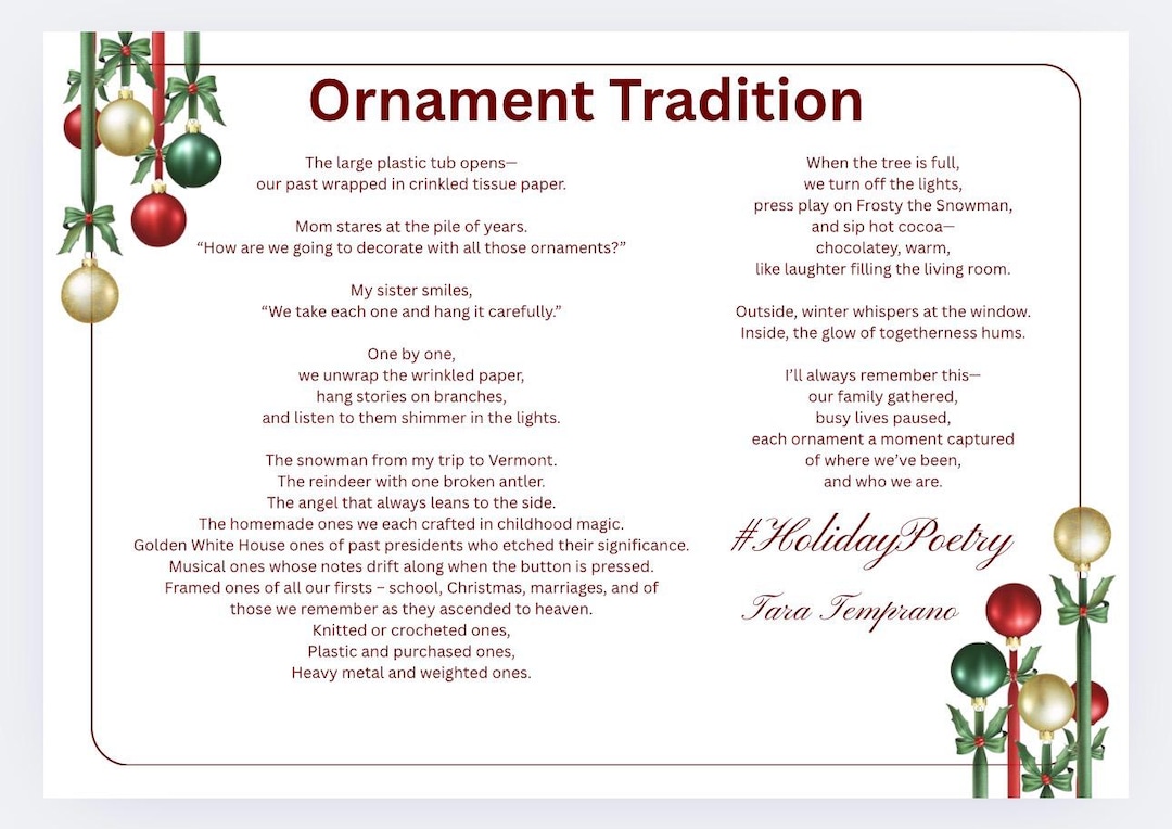 Ornament Tradition Poem, Christmas Poetry Gift, Unique, Poem (digital ...