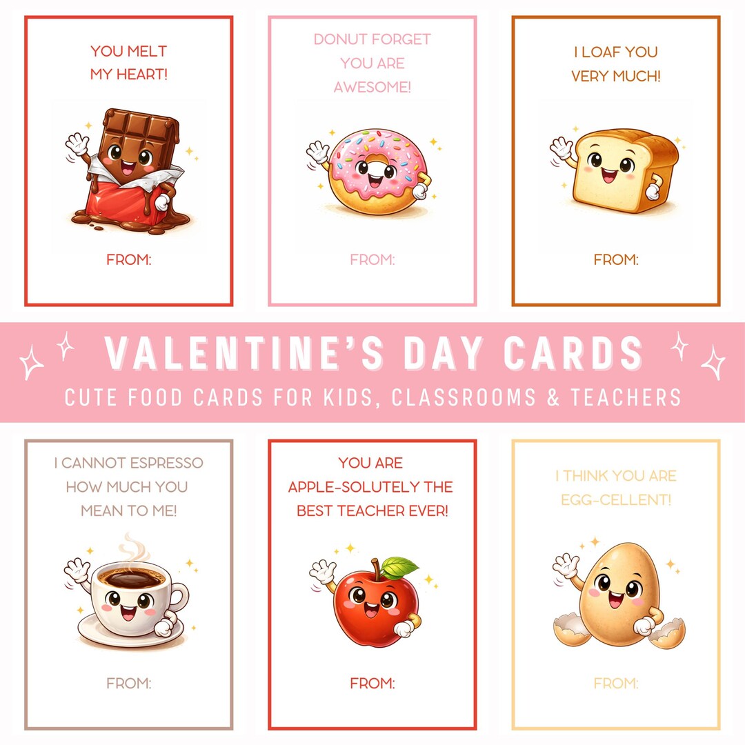 Kids Food Valentine Cards | Punny Classroom Printable Valentine ...
