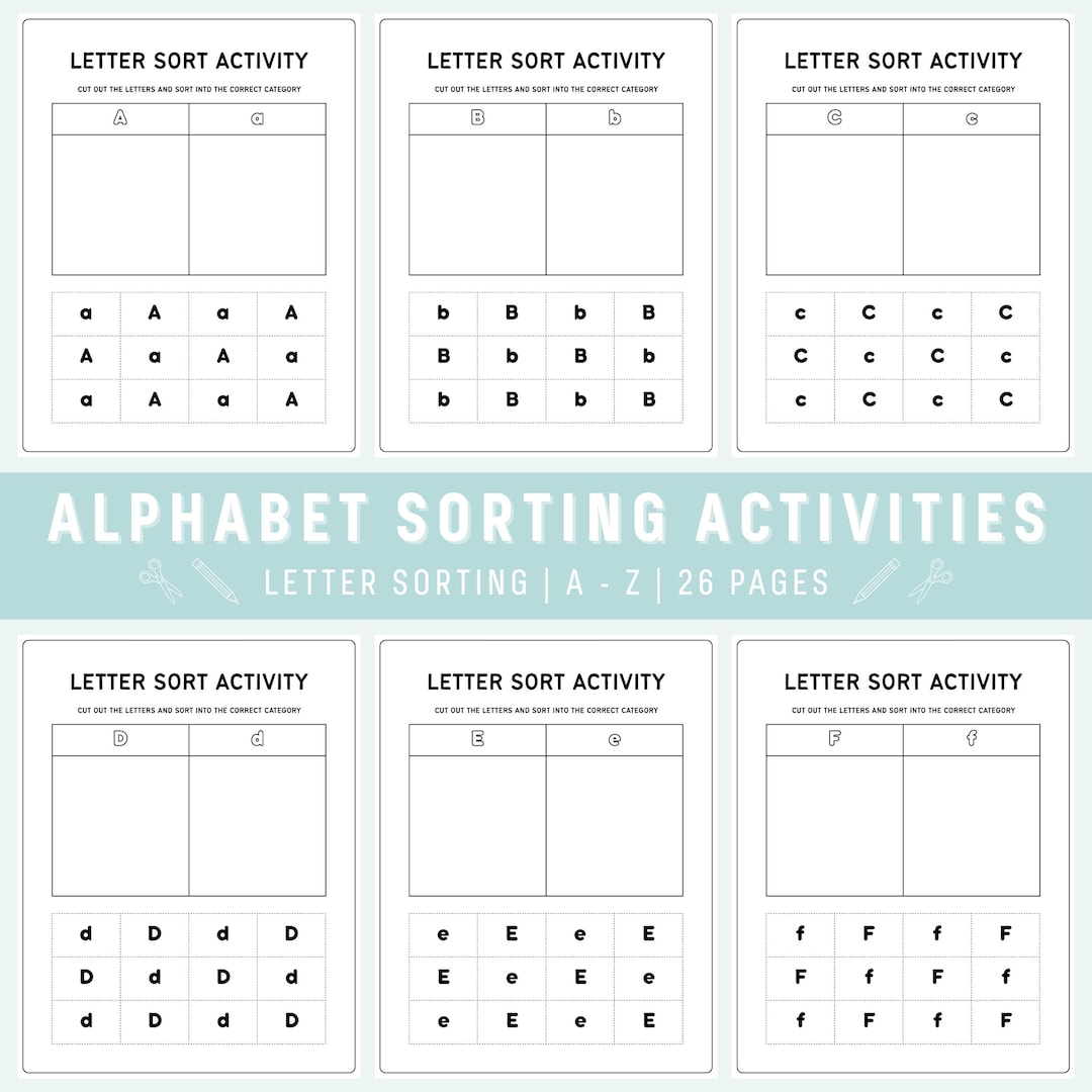 Alphabet Worksheets A-Z Printable PDF, Letter Sorting & Matching ...
