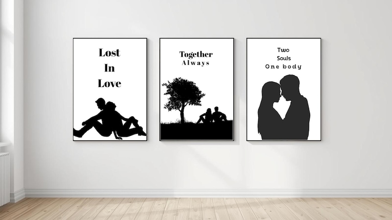 Minimal Love Wall Art Set of 3 | Lost in Love, Together Always, Two ...