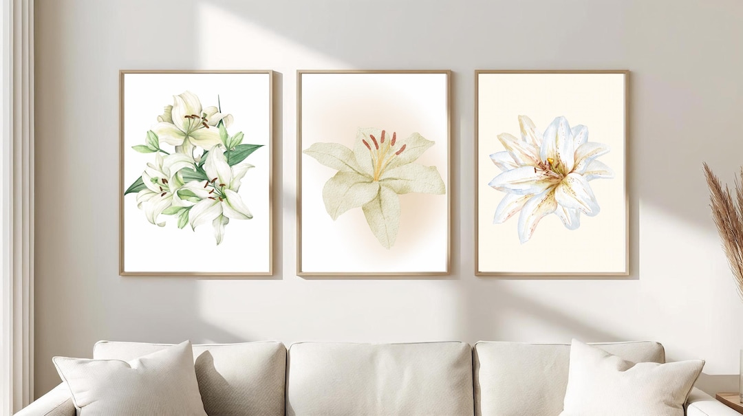 White Lily Prints Set | Minimalist Floral Watercolor Art (PDF Print) - Etsy