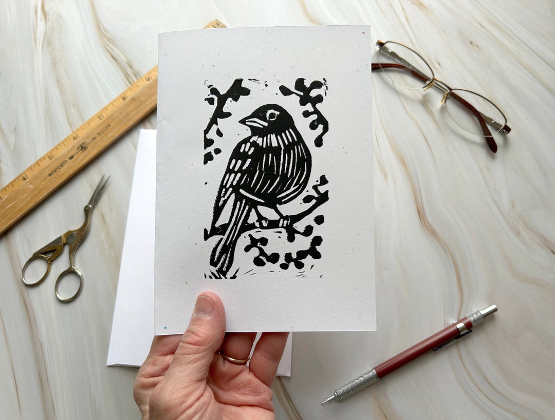 Robin Card, Handmade Lino Card, Handmade Greeting Card, Art Card, Hand ...