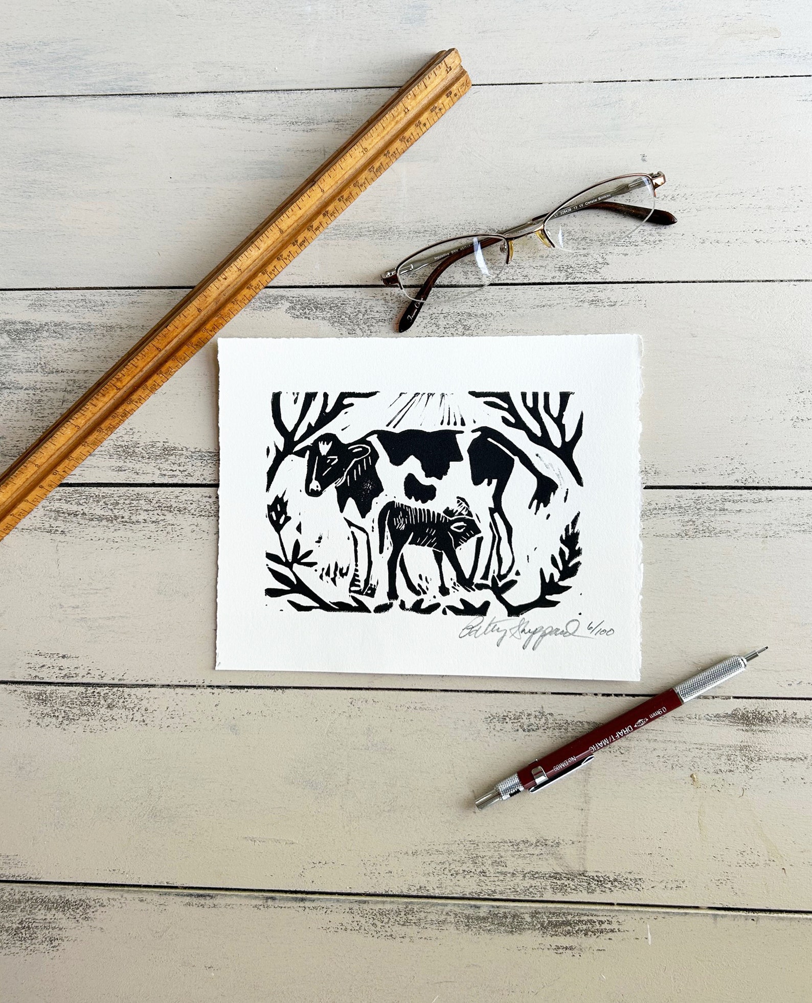Holstein Cow Lino Print: Mother and Calf, Animal Art - Etsy