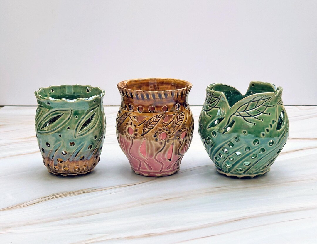 Ceramic Luminary, Candle Pottery, Pottery Candle Holder, Votive ...