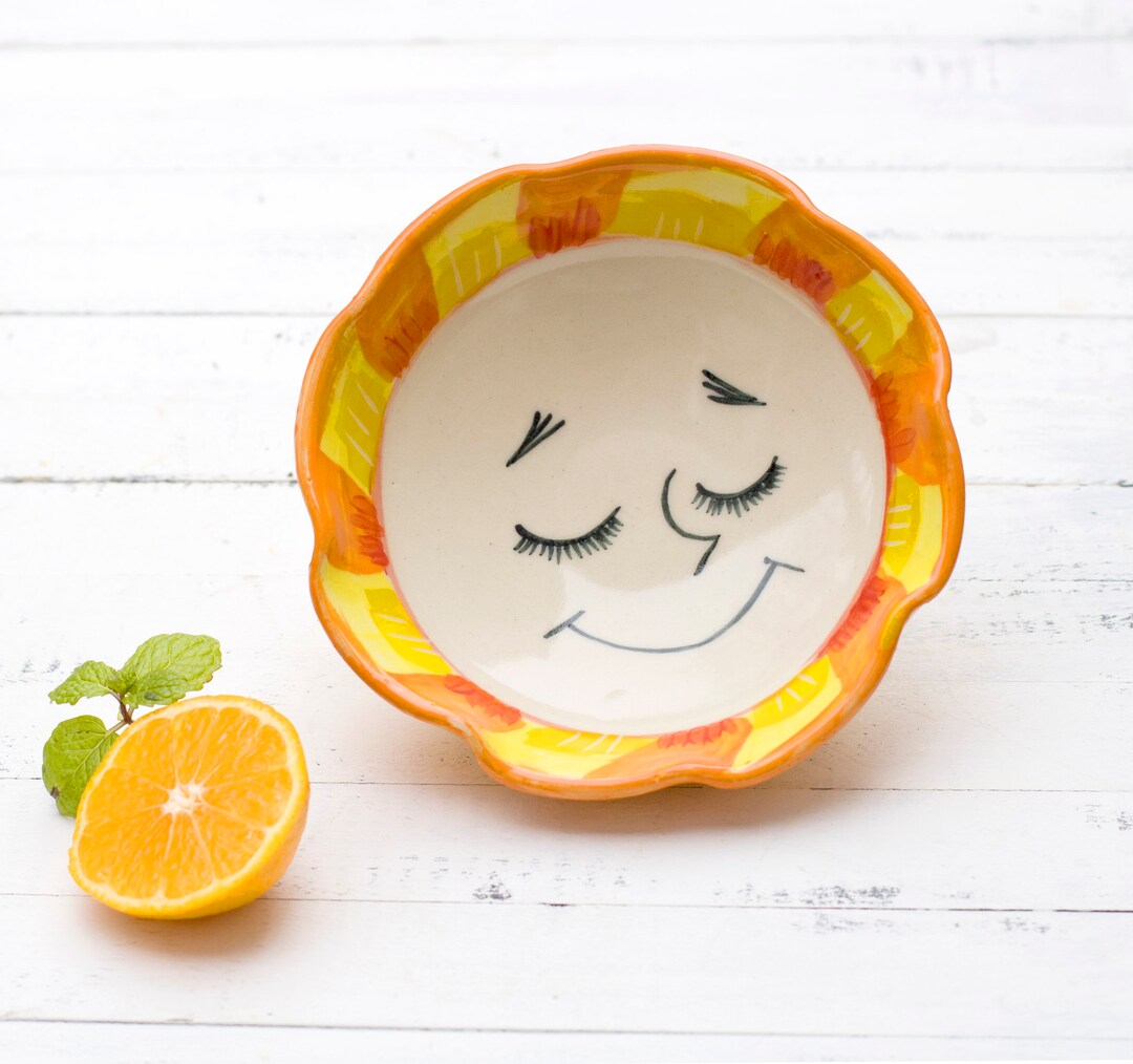 Ceramic Face Bowl, Pottery Bowl, Flower Face Dish, Handmade Pottery ...