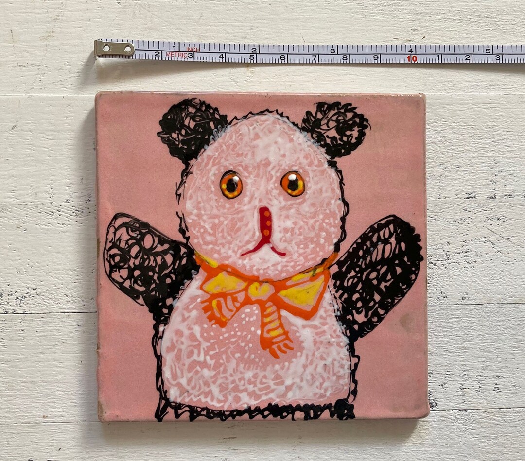 Garden Tile Art, Hand Painted Tile, Ceramic Tile Art, Teddy Bear Tile ...