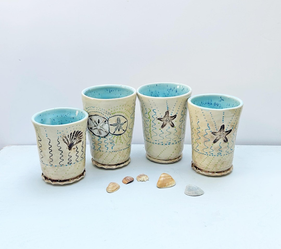 Starfish Vase, Beach Tumbler, Pottery Vase Handmade, Seashell Vase ...