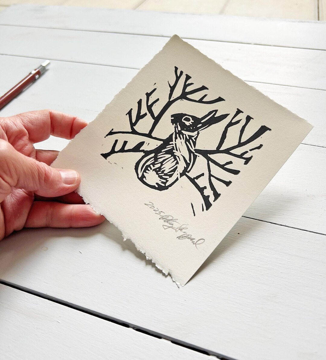 Rabbit Lino Print: Hand-printed Linoleum Art - Etsy