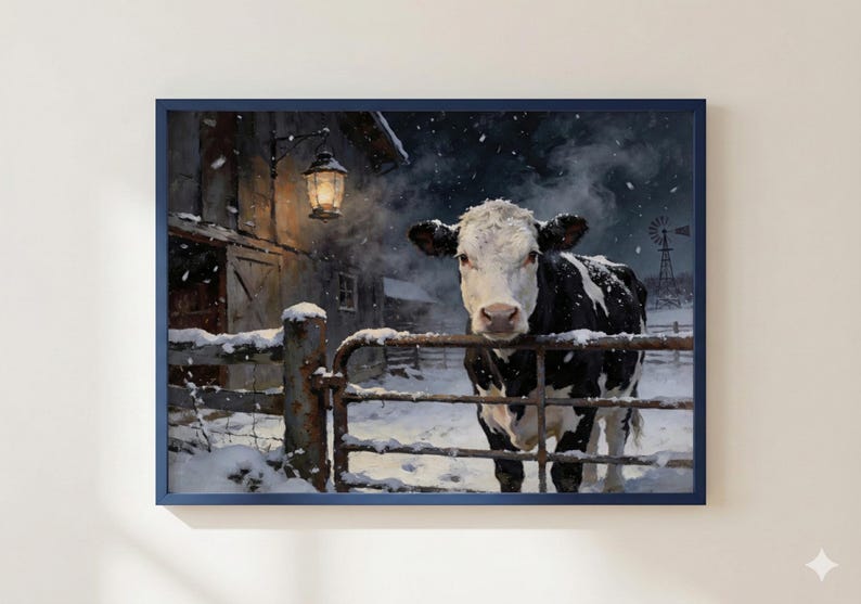 Holstein Cow Wall Art | Winter Farmhouse Print | Cottagecore Country ...