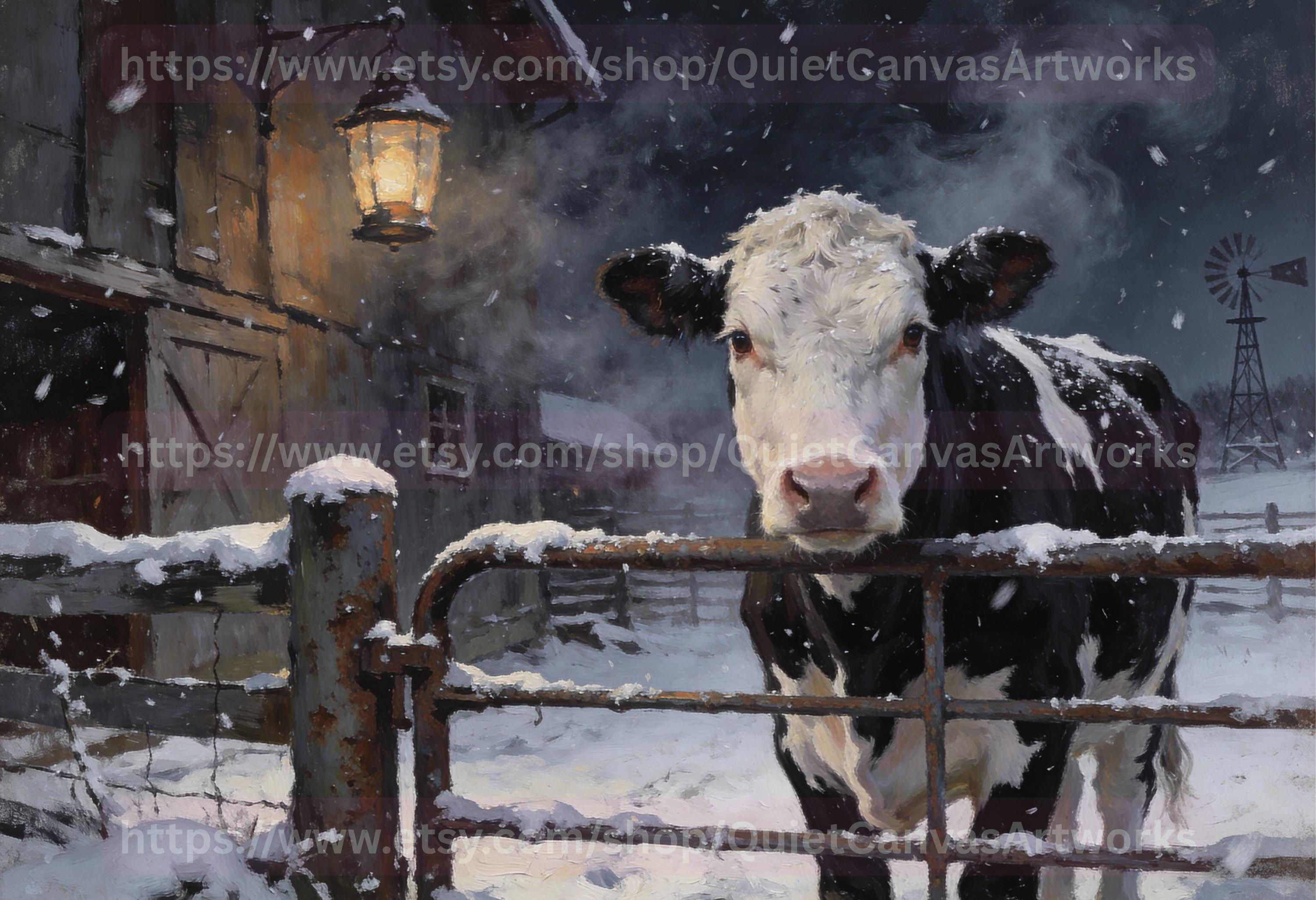 Holstein Cow Wall Art | Winter Farmhouse Print | Cottagecore Country ...