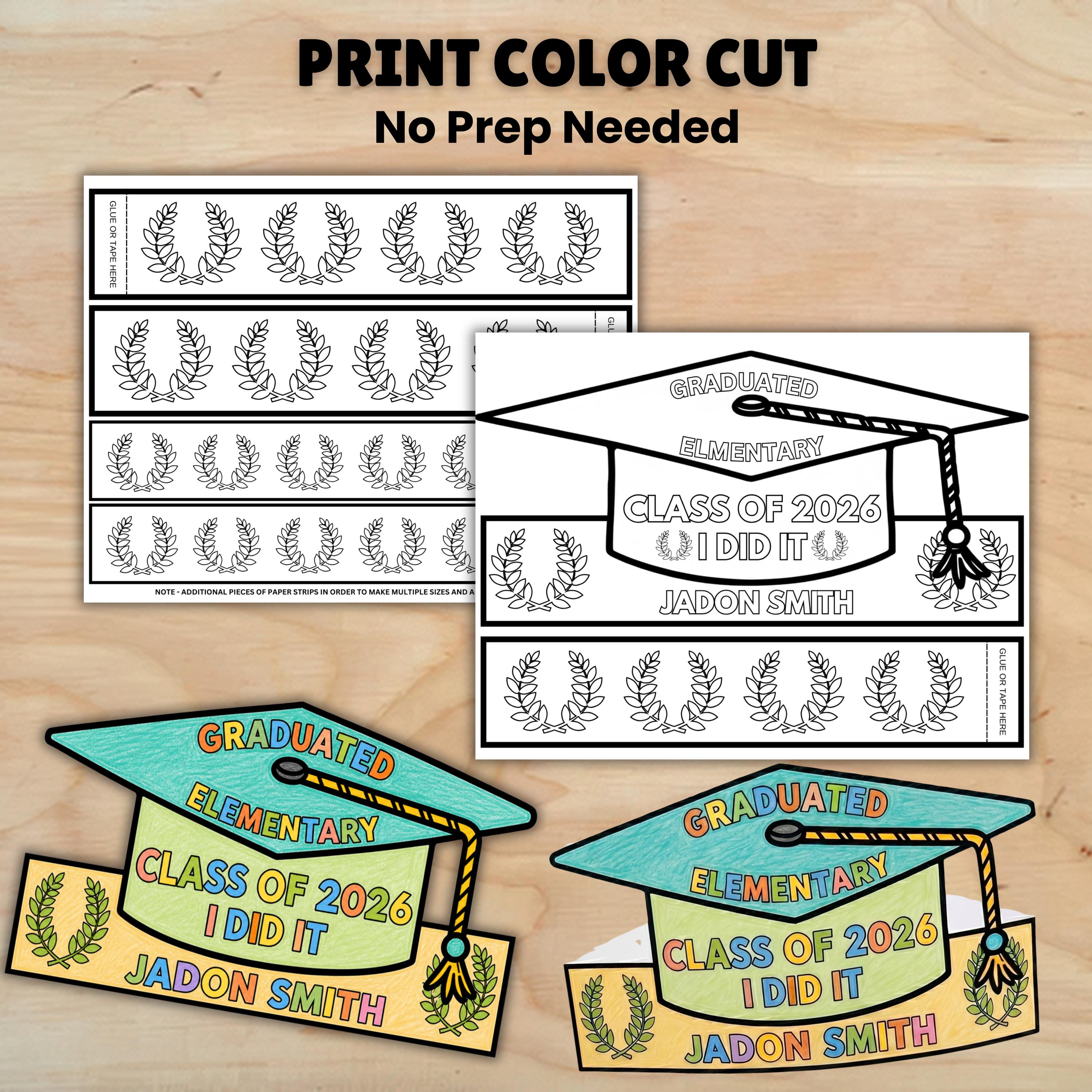 Kids Graduation Hat Printable Crown Editable Name Class of 2026 ...